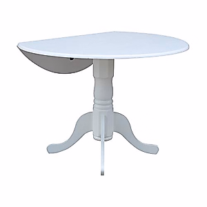 IC International Concepts, 42" Round Dual Drop Leaf Pedestal Dining Table, Solid Real Wood, Sturdy Parawood, White