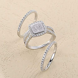 AILIN Custom Classic Square Monogram Ring 925 Sterling Silver CZ Personalized Engraving initials Rings Graduation Christmas Wedding Set Anniversary Mother’s Day Jewelry Gifts For Women Wife Daughter