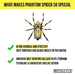Lunkerhunt Phantom Spider Fishing Lure | Most Realistic Topwater Fishing Bait with Self-Righting Ballast for Natural Walking Action | Hollow Body Weedless Hooks for Bass Fishing (Dock)