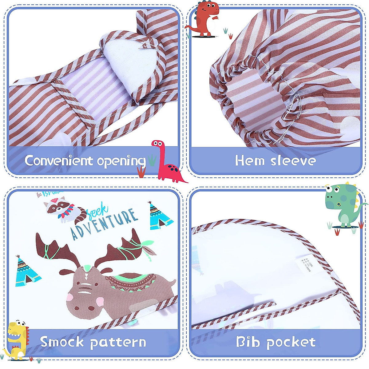 8 Pack Long Sleeve Baby Bibs for Girl or Boy Baby Waterproof Sleeved Bib Infant Art Smock Apron Baby Bibs for Eating Long Sleeve Bibs for Babies Animal Pattern Toddler Bib with Pocket for 6-36 Months