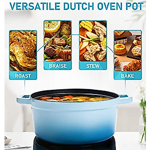 MICHELANGELO Dutch Oven Pot with Lid, 5 Quart Dutch Oven Cast Iron, Enameled Cast Iron Dutch Oven with Lid, Enamel Dutch Oven for Bread Baking, 5 Qt Dutch Oven Pot with Silicone Accessories, Blue