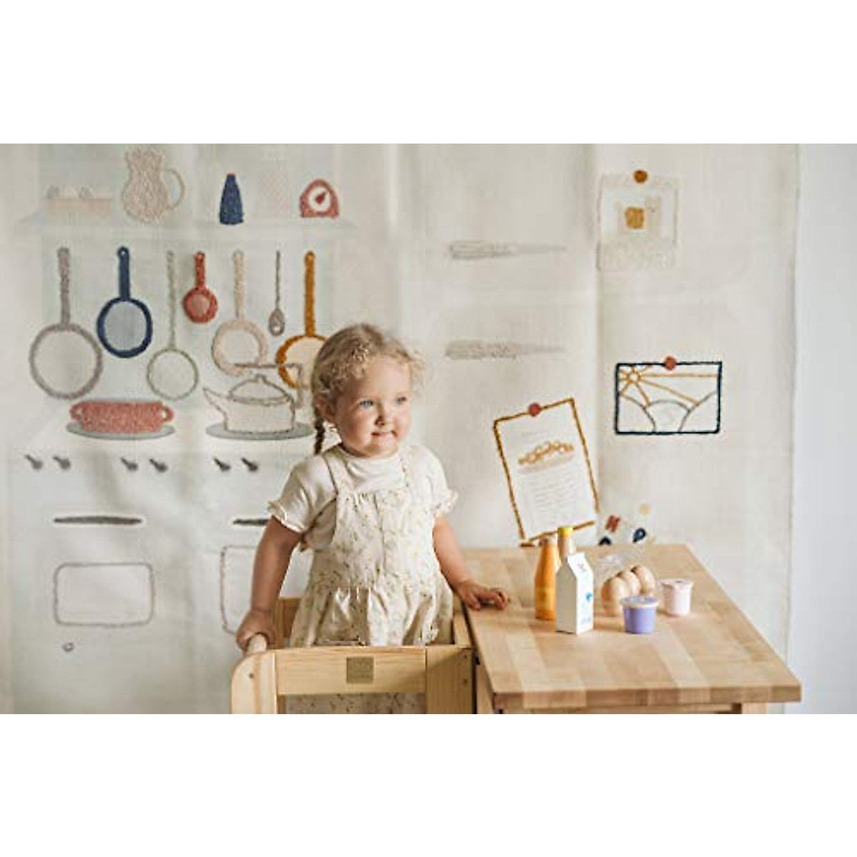 MEOWBABY Kitchen Step Stool for Kids - Toddler Learning Stool, Wooden Adjustable Helper for Toddlers, Natural