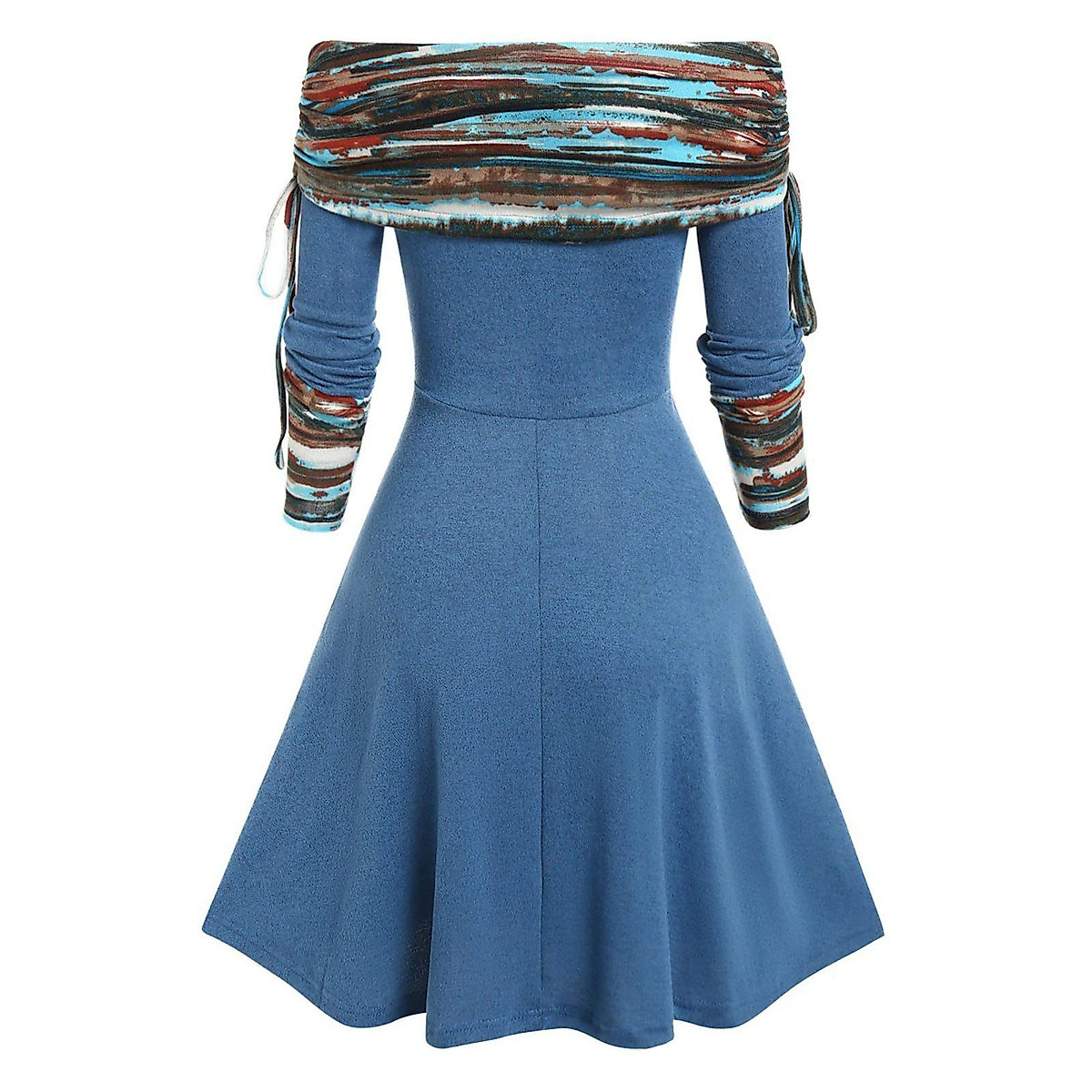 UQRZAU Winter Dresses for Women 2024, Dresses Convertible Neck Cinched Striped Flare A Line Dress Long Sleeve Wedding Guest Dress Sequin Party Dress Renaissance 2024 Dress Bodycon (L, Blue)