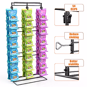 Eazy2hD Upgraded Potato Chip Rack Display with 54 Clips, 3-Row Chip Stand Display for Party, Countertop Chip Bag Holder, 30"x13.6" Matte Black Snack Display for Counter, Snack Rack Organizer