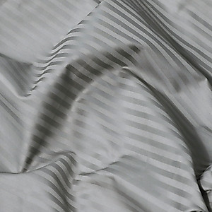 Feather & Stitch 500 TC Full Size Damask Bed Sheet Set, 100% Cotton Soft Breathable Bedsheets, 4 Piece 18" Deep Pockets Sateen Weave Striped Bedding Mattress Resort Hotel Luxury- (Grey, Full)