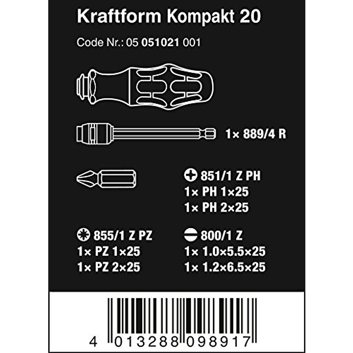 Wera - 5051021001 Kraftform Kompact 20 7-In-1 Bitholding Screwdriver with Removable Bayonet Blade (SL/PH/PZ)