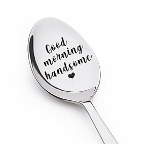 Weefair Good Morning Handsome | Gift for Him | Valentine's Day Gift | Long Distance Gifts | Engraved Spoon 7'' | Christmas Stocking Stuffer, Silver