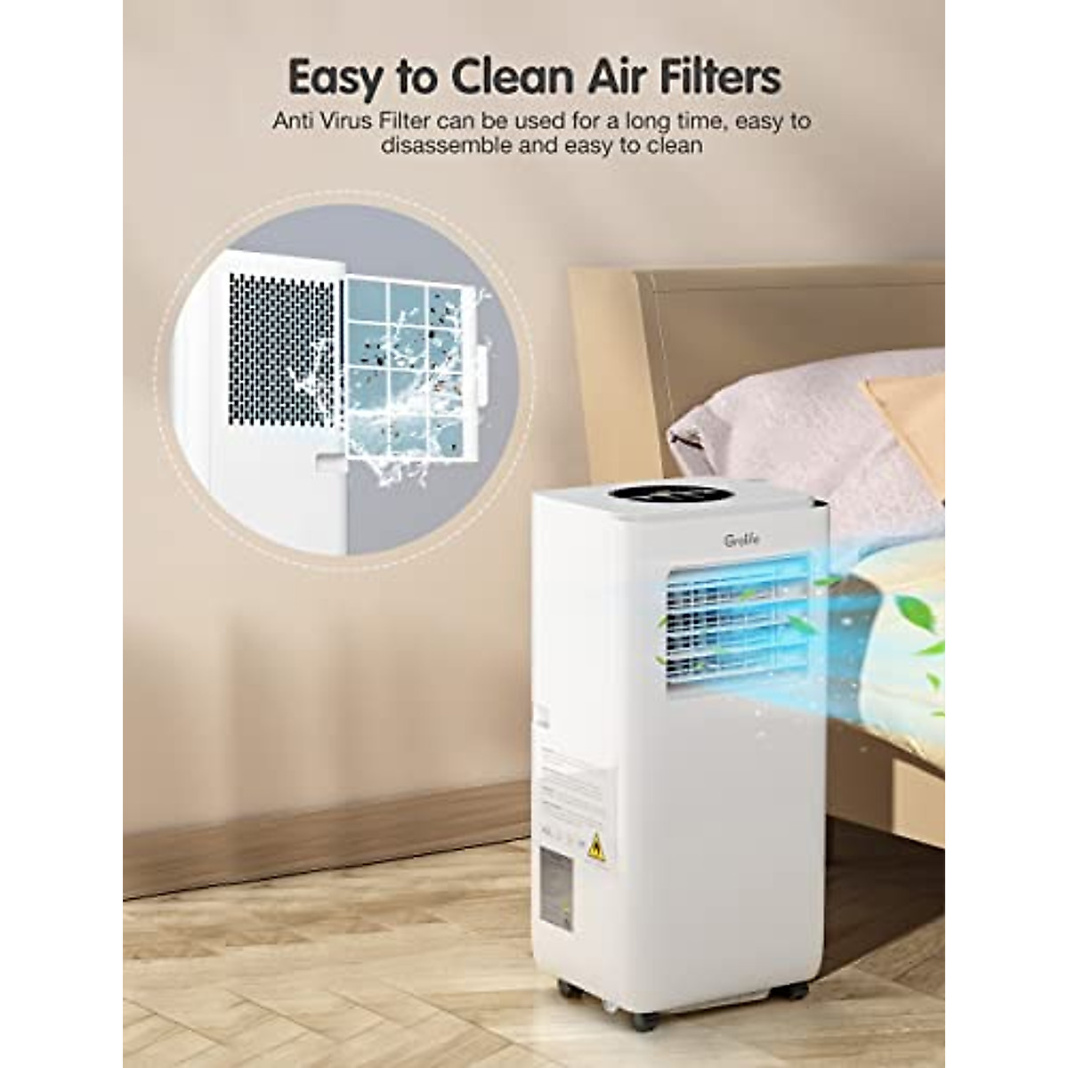 Portable Air Conditioners,Grelife 8000BTU 4-in-1 AC Unit with Fan,Heat&Dehumidifier,Powerful Cooling up to 350 sq.ft,Portable AC with Smart/Sleep Mode,LED Display,Remote Control,48dB Quiet,24H Timer