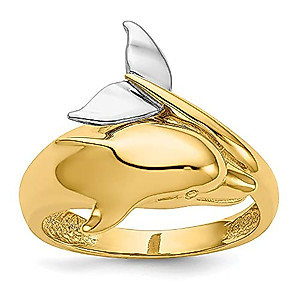 IceCarats 14K Two Tone Gold Sea Dolphin Ocean Fish Beach Nautical Ring Size 7.5