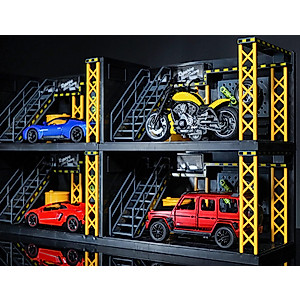 Gilumza Display Case DIY Simulation Scenario Die-cast Model with LED Light, Garage Scene Model for Motorcycle Toy Car Toys Collectibles Assemble (9x4x5inch)