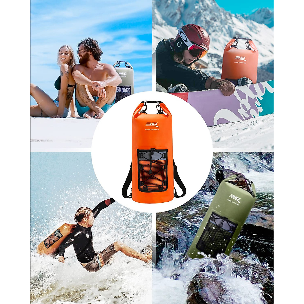 3D MAXpider Roll Top Dry Bag Backpack 30L, Waterproof Lightweight Floating Marine Drybag - Detachable Straps, Mesh Front Pocket - Travel, Hiking, Fishing, Swimming, Boating, Kayaking, Camping (Green)