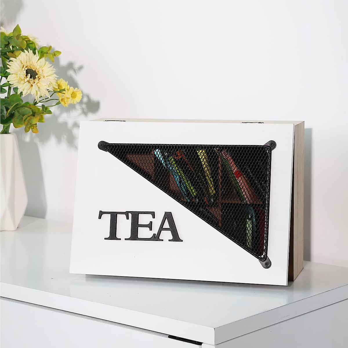 Wooden Tea Bag Organizer，Tea Organizer for Tea Bags，6 Compartments Tea Box Organizer，Tea Bag Holder Organizer,Tea Storage Box for Office Kitchen Cabinet