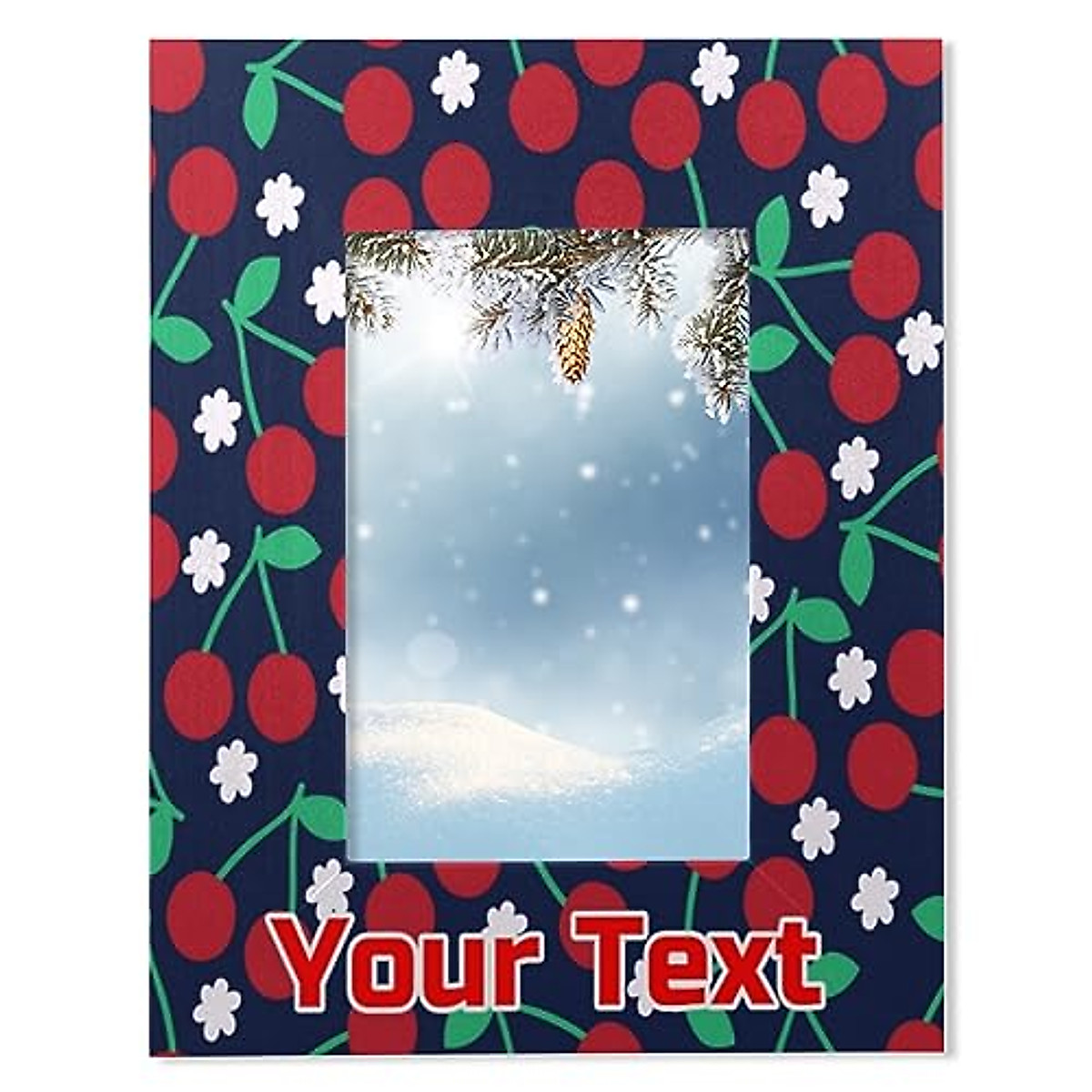 Herdesigns Red Cherry Pattern 4x6 Picture Frame Personalized Custom Text Name Fruit Flower Wooden Picture Frame for Wall and Tabletop Display, Photo Picture Frame Customized Gift