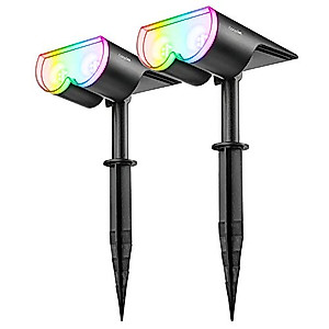 Consciot Solar Spot Lights Outdoor, Color Changing 16 LEDs IP67 Waterproof Solar Landscape Spotlights, 8 Colors, Auto On/Off, Multicolor Adjustable Solar Lights for Garden Yard Pathway, 2 Pack(RGB)