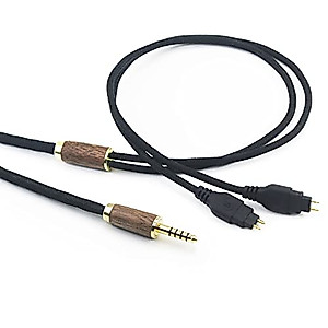 NewFantasia 4.4mm Balanced Cable 6N OCC Copper Silver Plated Cord 4.4mm Balanced Male Compatible with Sennheiser HD650 HD58X HD600 HD580 HD660S, Massdrop HD6XX Headphone Walnut Wood Shell 2.1m