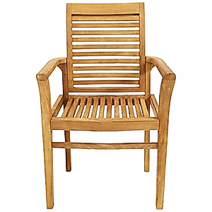 Sunnydaze Solid Teak Outdoor Armchair - Light Brown Wood Stain Finish - Slatted Chair - Patio, Deck, Lawn, Garden, Terrace or Backyard