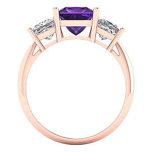 Clara Pucci 3.0 ct Princess Cut 3 Stone Solitaire Natural Amethyst gemstone Designer Anniversary Bridal Engagement Ring 14k Rose Gold