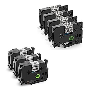 7 Pack, MarkDomain Compatible Label Tape Replacement for Brother TZe-251 Tape 24mm 0.94 White Tape and TZe-131 0.47" x 26.2'(12mm x 8m) Laminated P Touch Label Maker Tape, Black on White & Clear