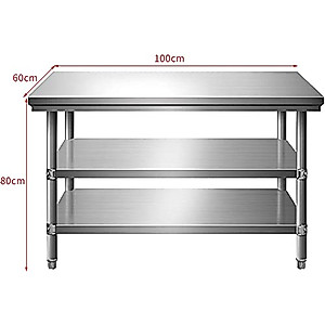 Commercial Kitchen Work Catering Table, Commercial Kitchen Table Stainless Steel Work Table Utility Worktable with Double Under Shelf Heavy Duty Food Prep Workbench (Size : 100x60x80cm)