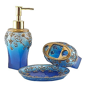 Country Style Resin 5PC Bathroom Accessories Set Soap Dispenser/Toothbrush Holder/Tumbler/Soap Dish (Blue)