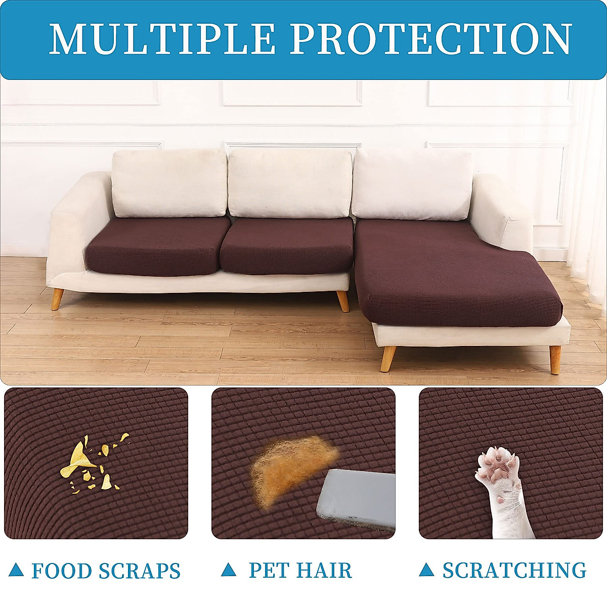Hittun Sectional Couch Covers l Shape 4 Pieces Seat l Shape Couch Cover Sectional Washable,Stretch Sectional Sofa Covers Furniture Protector for Pets Dogs (Brown, 3 Seater + 1 Chaise)