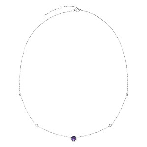 .925 Sterling Silver Genuine Purple Amethyst & Lab-Grown White Sapphire 5 Station Necklace - 20” Cable Chain - February