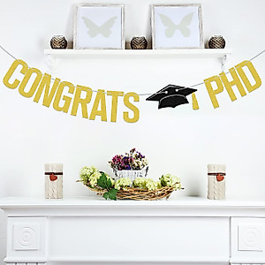 Congrats PHD Banner,Graduation Themed Class of 2024 Congrats Doctor Decorations，We are So Proud of You，Congratulations PHD College Graduation Party Supplies Black Gold