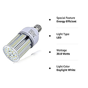 DJDTDTY 30W/60W/80W/100W/120W/150W LED Corn Light Bulb, E26 E27 Base LED Corn Lamp, 4000 Lumen 5000K Daylight 110V~277V Corn Cob Light Bulb for Indoor Outdoor (watts, 30.00)