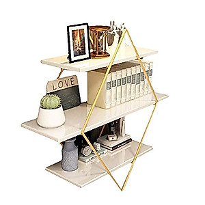 PIBM Stylish Simplicity Shelf Wall Mounted Floating Rack Shelves Rhombus Iron Art Solid Wood Bookshelf Flower Stand Living Room Save Space,2 Sizes,3 Layers, White , 60x20x60cm