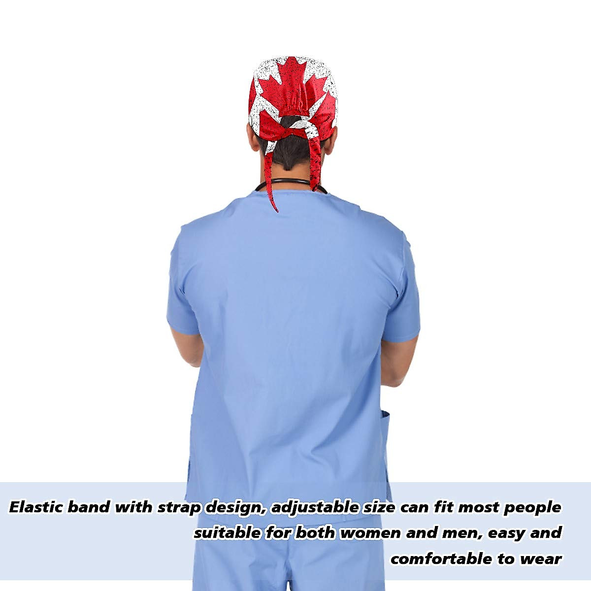 Women's Working Cap with Button and Sweatband, Head Covers Adjustable Tie Back Hat Headwraps Reusable Caps 3D Printed for Men Canada Grunge Flag Maple Leaf Red White Black