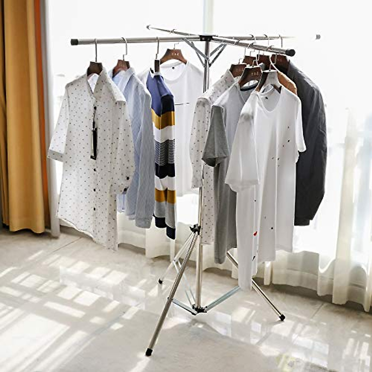 PENGKE Foldable Clothes Drying Laundry Rack Portable Space Saving, Adjustable High Capacity 4 Poles Stainless Steel Laundry Drying Rack