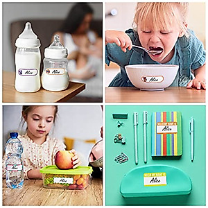 OIIKI Reusable Baby Bottle Labels for Daycare 144pcs, Waterproof Name Labels for Daycare, Animal Self Adhesive Name Tag Stickers Write On Kids Food Water Bottle Labels for School Classroom