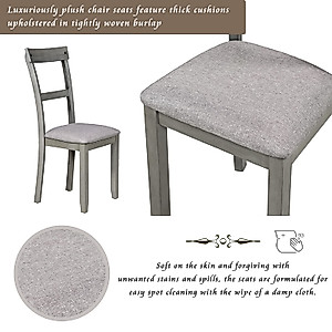 GLANZEND 5 Piece Set Industrial Wooden Table and 4 Chairs, with High-density Foam Burlap Upholstered Cushions for Dining, Living Room, and Kitchen, Easy to Assemble, Grey, Espresso