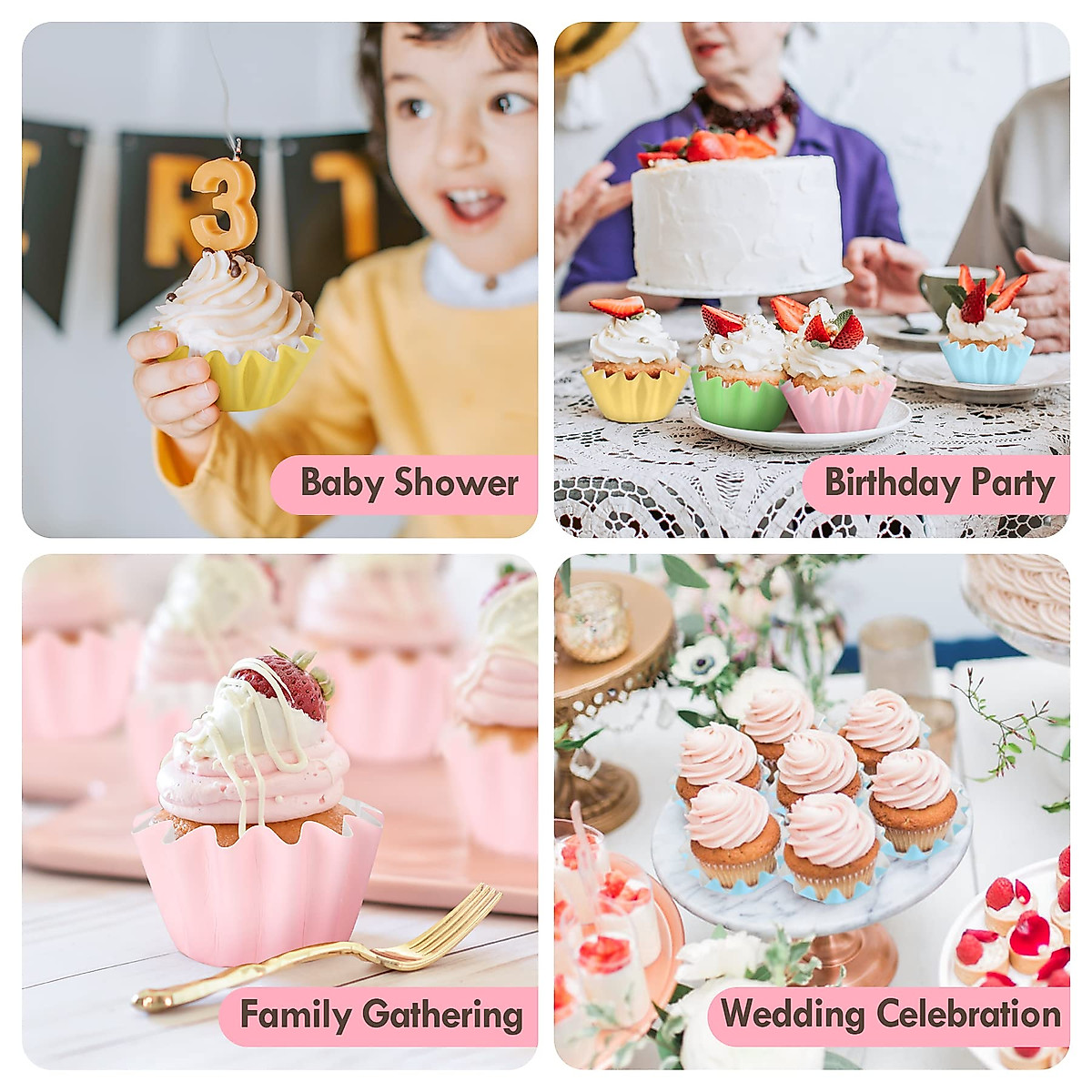 TRUSBER Wave Cupcake Liner Standard Muffin Wrappers Non-stick Greaseproof 210g PET Coated Paper Baking Holder for Wedding,Birthday,Baby Shower or Holiday Party,100 Count