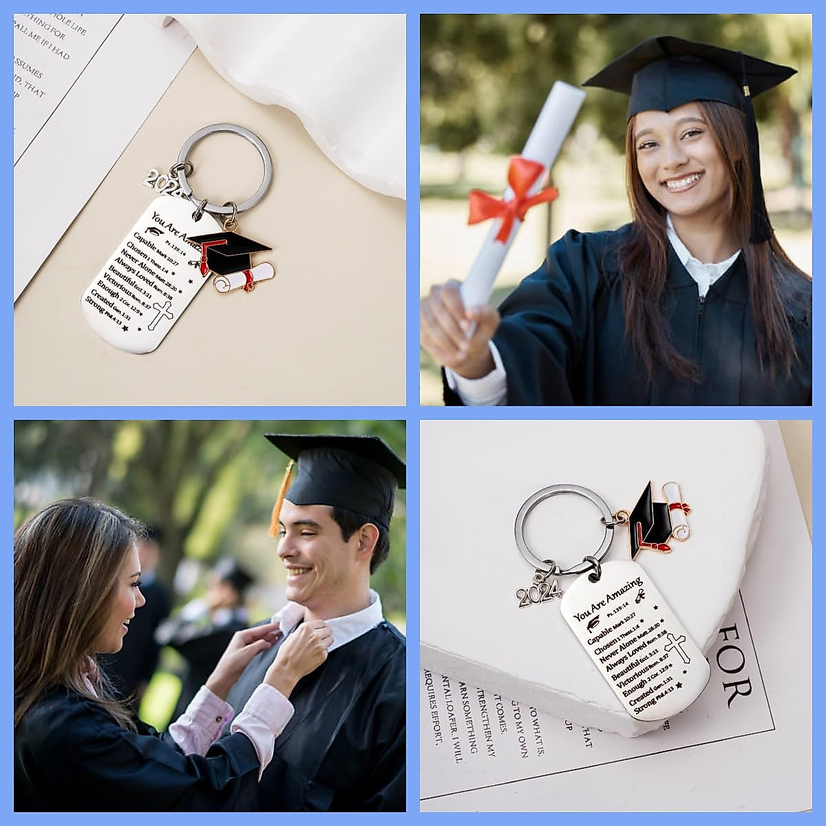 UYY 2024 Graduation Gifts for Her Him Inspirational Graduation Keychain with Jelwery Box for College Middle/High School Graduate Souvenir for Nurse Degree Masters Senior School Student Girls Boys