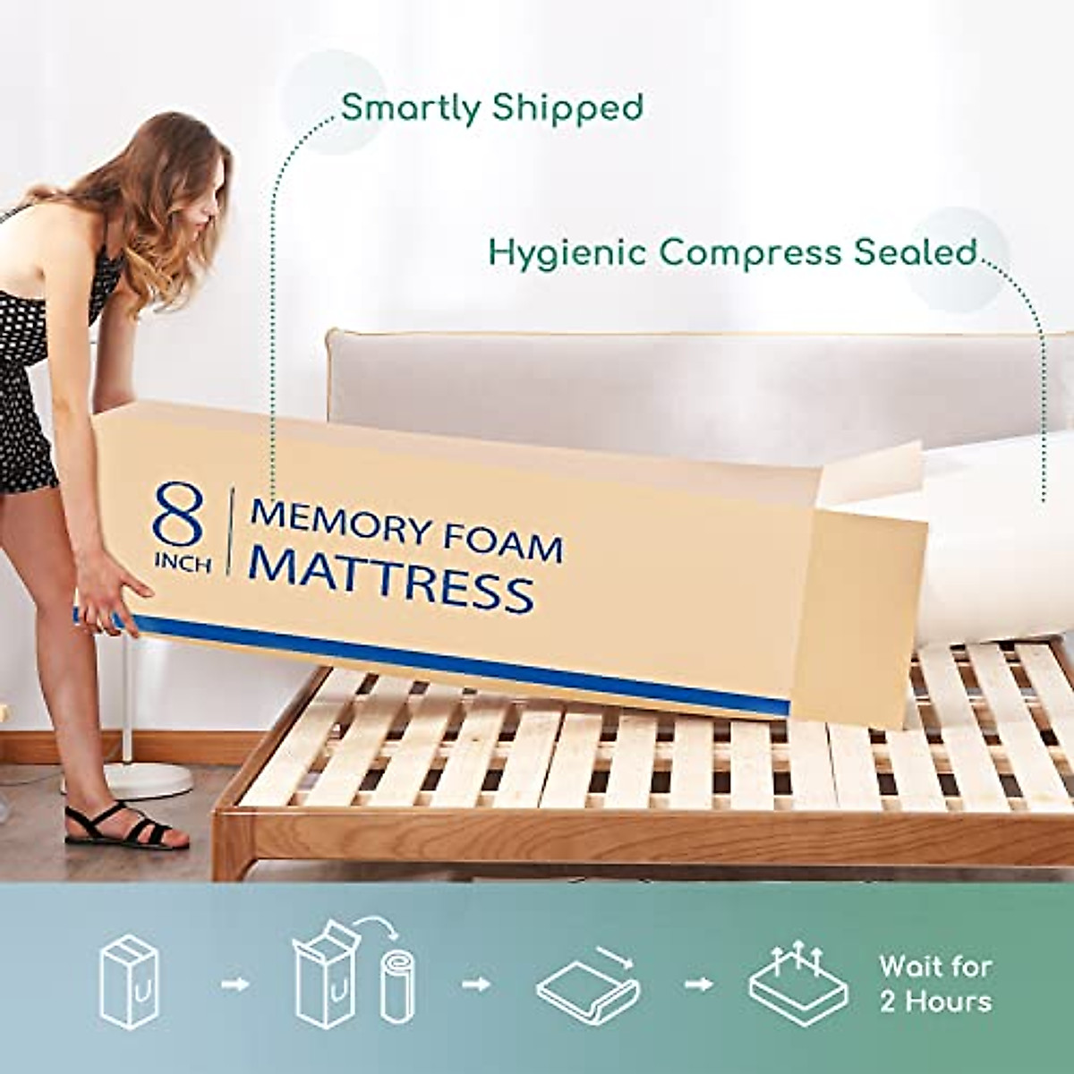 Airdown Twin XL Mattress, 8 Inch Memory Foam Mattress in a Box, Twin XL Size Mattress Green Tea Gel Foam Infused for Cool Sleep, Medium Firm Mattress Twin for Pressure Relief, CertiPUR-US Certified