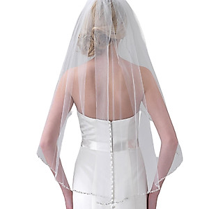 HONGMEI Wedding Veil for Brides 1 Tier Crystal Beaded Fingertip Length Bridal Veil with Comb