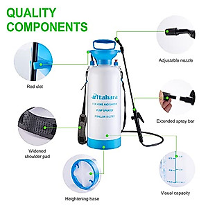 Kitahara 2 Gallon Garden Pump Pressure Sprayer with Pressure Relief Valve, Adjustable Shoulder Strap and Nozzles, for Yard Lawn Weeds Plant Water