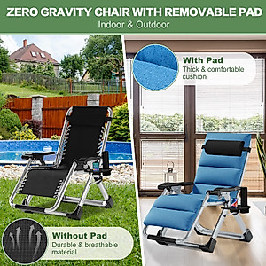 Barbella Zero Gravity Chair Reclining Lounge Chair Patio Chairs, Adjustable Lawn Recliner Folding Lounge Recliners with Removable Cushion, Headrest & Cup Holder, Reclining Chair for Indoor and Outdoor