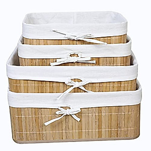 Decorative Storage Boxes- Rectangle Lined Basket Organizer000 Storage Basket Multifunction, Rectangle Lined Storage Box Organizer for Clothes,Bedroom, Toys in Bathroom, Beige, 4PC