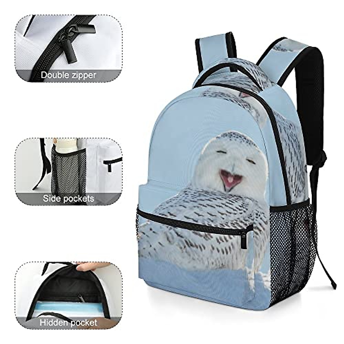 XOLLAR Laptop Backpacks for Men Women Snowy Owl Yawning Lightweight Travel Daypack Large Hiking Camping Bags