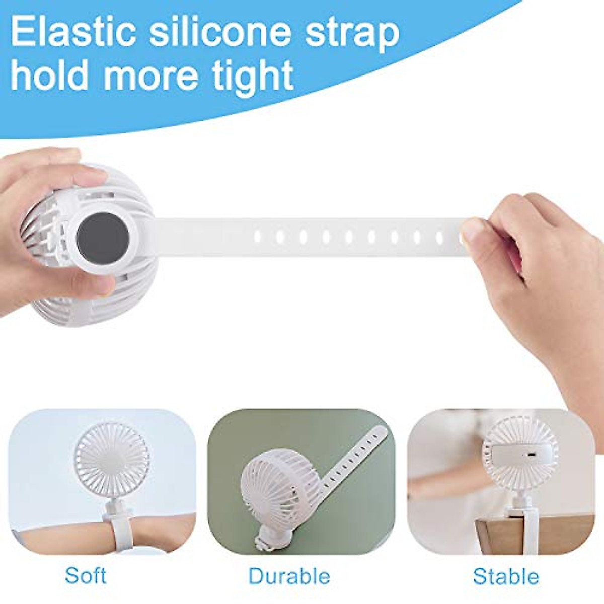 INNOLV Stroller Fan Clip on for Baby, Battery Operated Fans Portable Mini Handheld with Battery Powered and Flexible Silicon Strap,3 Speeds Personal Fan for Car Seat,Bike/Camping(White)