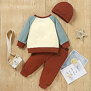 Tikoubabe Baby Boy Clothes Infant Sweatshirt Fall Winter Outfits Long Sleeve Pocket Pants Hats 3 Pcs Light Green Brown 12-18 Months