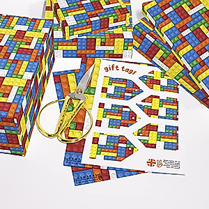CENTRAL 23 Colorful Wrapping Paper - 6 Sheets of Gift Wrap - Birthday Wrapping Paper for Kids - Building Blocks for Boys and Girls - Birthday Party - Recyclable - Comes With Fun Stickers