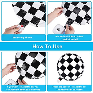 Jspupifip 15 Pcs Number 4 Race Car Birthday Balloons 40 Inch Race Car Checkered Foil Wheel Tire Balloons Racetrack Balloon Checkered Flags 8.2 Ft Banners for Race Car Boy 4st Birthday Party Supplies