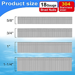 SimCos 18 Gauge 304 Stainless Steel Brad Nails (1-1/4",1",3/4",5/8 inch) 2000 pcs 18 GA Nail Gun Nails Assorted and Small Finishing Nails for Pneumatic, Electric Brad Nailer