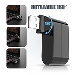 USB Port Splitter,3 port USB 2.0 hub Dock [90°/180° Degree Rotatable] for for Windows Laptop, Xbox, Wii,PS3, PC, MAC, Mac Book, Tablet, Tab - Black