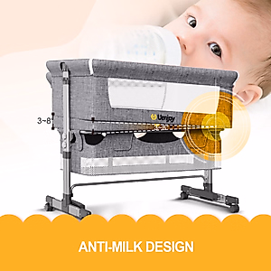 Uenjoy Baby Bassinet, Bedside Sleeper,Foldable Baby Bed to Bed, Adjustable Portable Bed for Infant/Baby/Newborn,with Mosquito Nets, Large Storage Bag, Comfortable Mattresses, Lockable Wheels,Gray