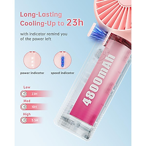 Aluan Handheld Fan Mini Fan Portable Hand Held Fan Rechargeable 4800mAh Battery Operated Fan with Power Bank Powerful 3 Speeds Small Personal Fan for Travel Makeup Kids Women Men, Pink