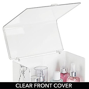 mDesign Decorative Stackable Plastic Makeup Organizers for Bathroom Vanity, Countertop, Cabinet - Easy-Access Cosmetic Storage, 2 Drawer Unit and Tall Bin Box with Lid - Set of 2 - Marble